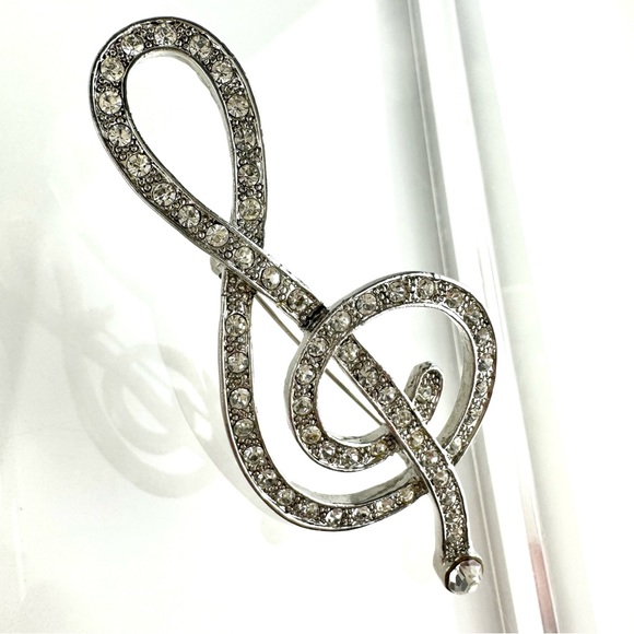 Jewelry | Vintage Clear Rhinestone Treble Clef Music Note Silver Tone ...